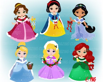 Cute Christmas Princess, Cartoon Style, Christmas Clipart, Princess ...