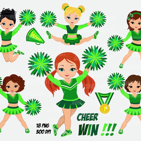 Gold Navy and White Multicultural Team Cheerleader Clipart, Pom Pom ...