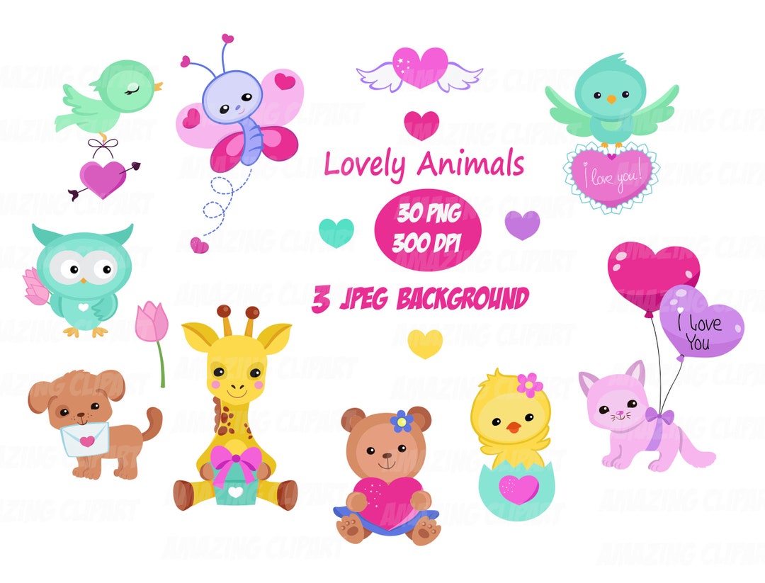 Lovely Animals Valentine Clipart,- Digital Clipart Set, Bear Clipart ...
