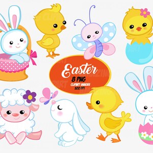 Easter Clipart, Easter Bunny and Chicks Clipart. - Etsy