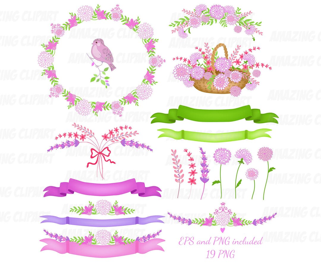 Floral Wreaths Clipart, Floral Frame Clipart, Floral Border EPS, Spring ...