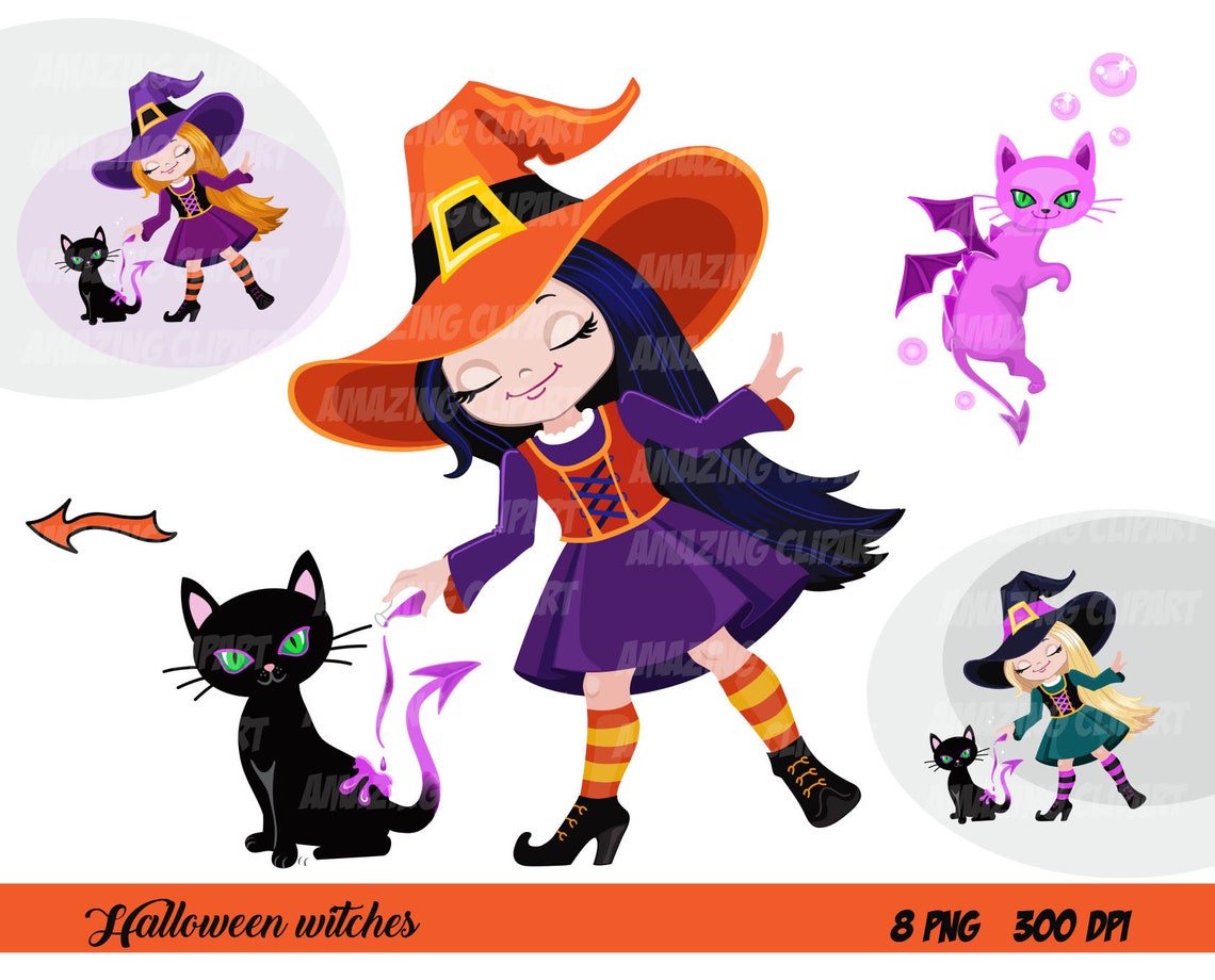 Witches Clipart, Magical Transformation, Witchcraft in Action ...