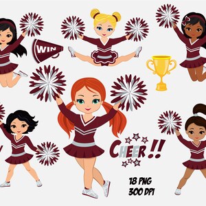 Maroon Silver White Multicultural Cheerleader Clipart Sport - Etsy