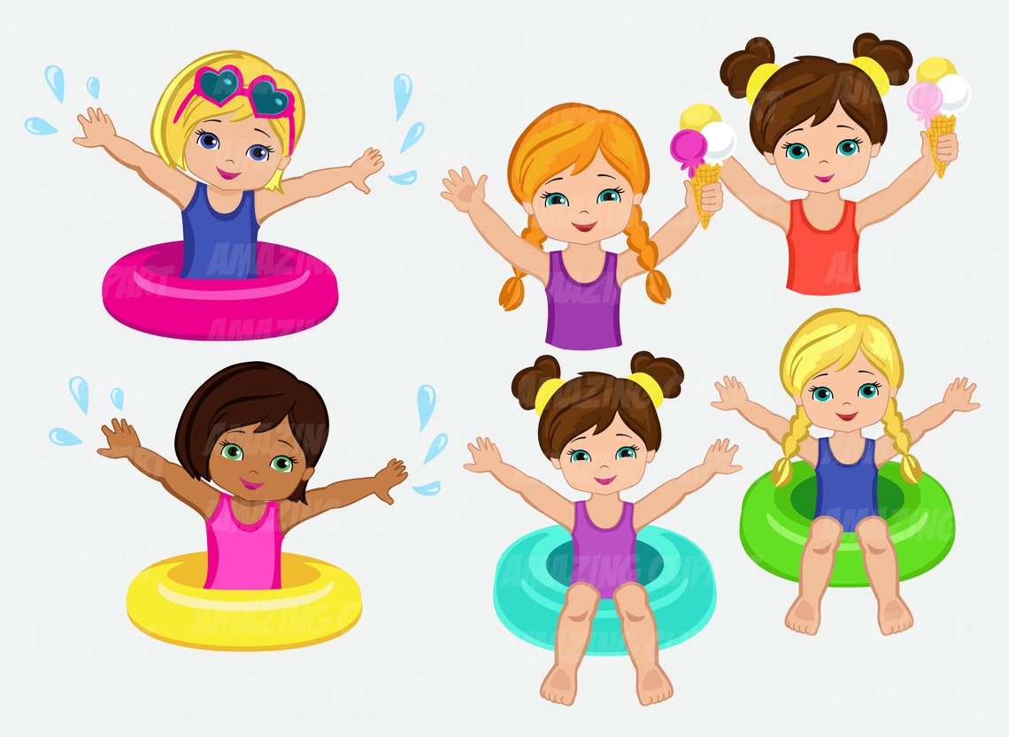 Pool Party, Beach Clipart, Water Slide Girl Clipart, Pool Clipart ...