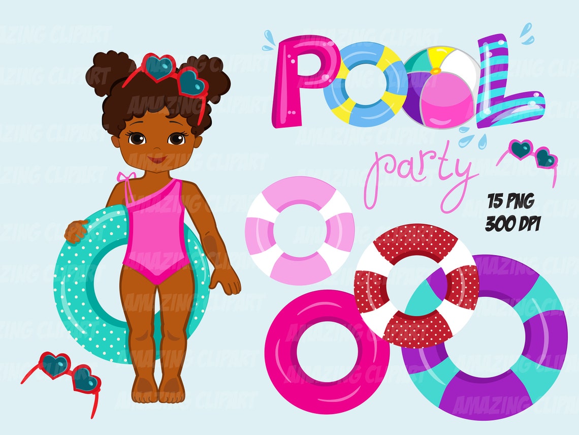 Pool Party Beach Clipart Rubber Ring Girl Clipart Pool - Etsy