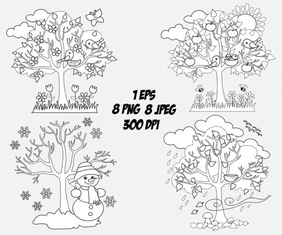 Four Seasons Clipart Black And White