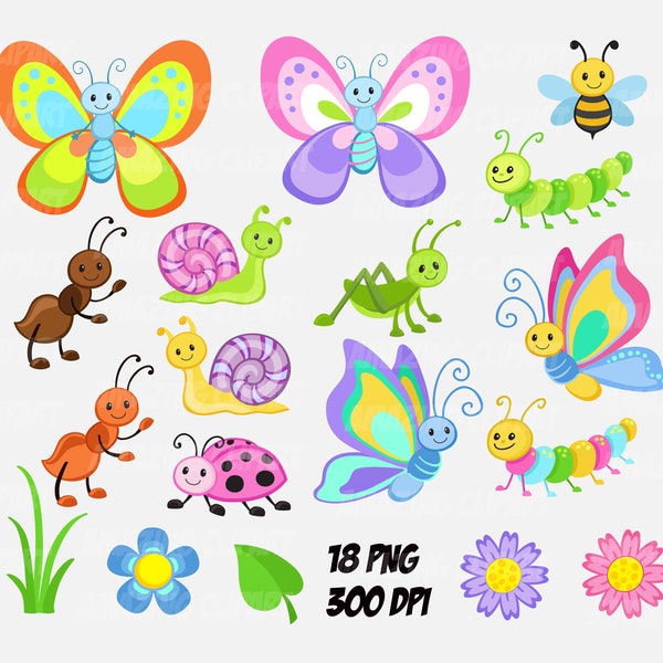 Garden Bugs Clipart - Etsy