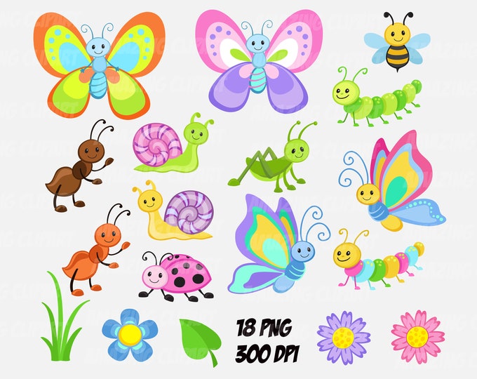Cute Bugs Clipart, Insects Clipart, Garden Bugs Clipart, Snail, Ladybug ...