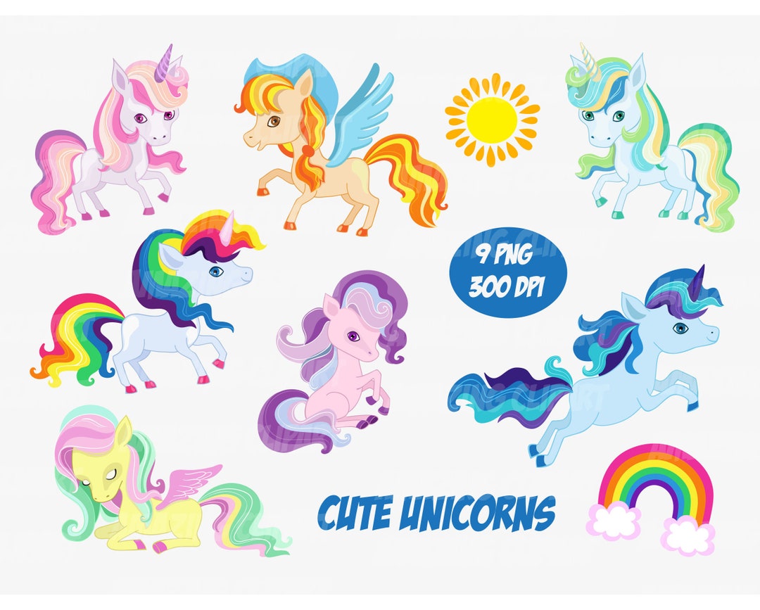 Unicorn Clipart, Rainbow Clip Art, Magical Unicorn Illustration - Etsy