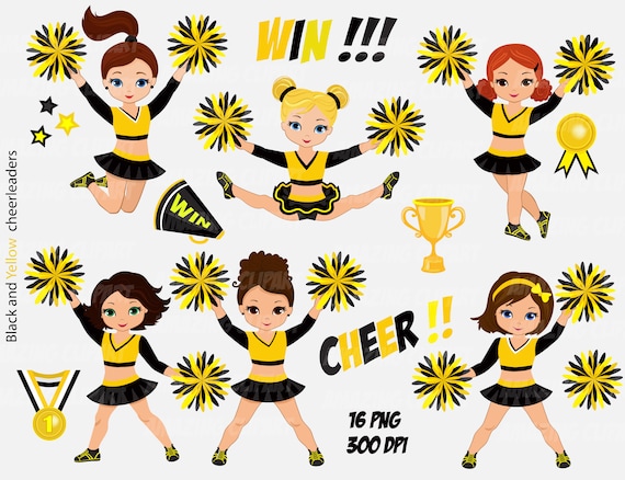 Black Yellow Team Cheerleader Clipart Pom Pom Sport | Etsy