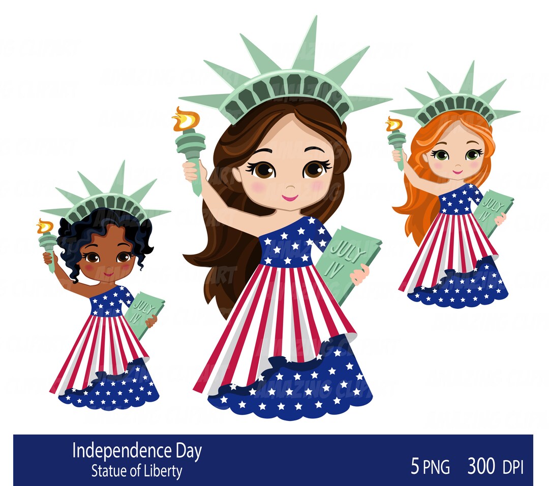 Independence Day Clipart, Cute Statue of Liberty, Patriotic Girls Clip ...