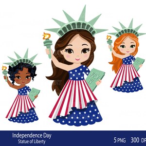 Independence Day Clipart, Cute Statue of Liberty, Patriotic Girls Clip ...