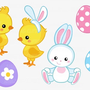 Easter Clipart, Easter Bunny and Chicks Clipart. - Etsy