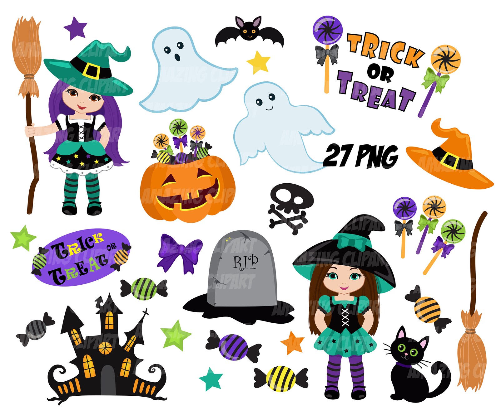 Trick or Treat - Digital Clipart Set, Halloween Clipart, Halloween ...
