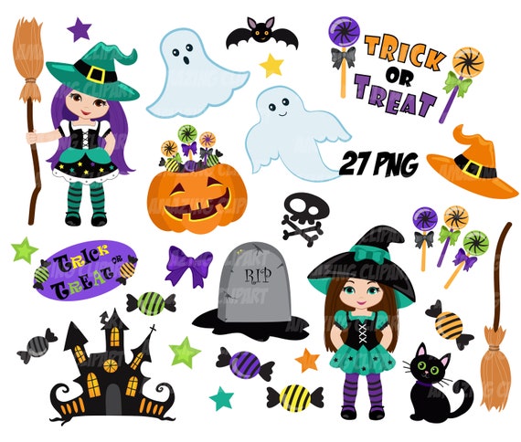 Trick or Treat Digital Clipart Set Halloween Clipart - Etsy