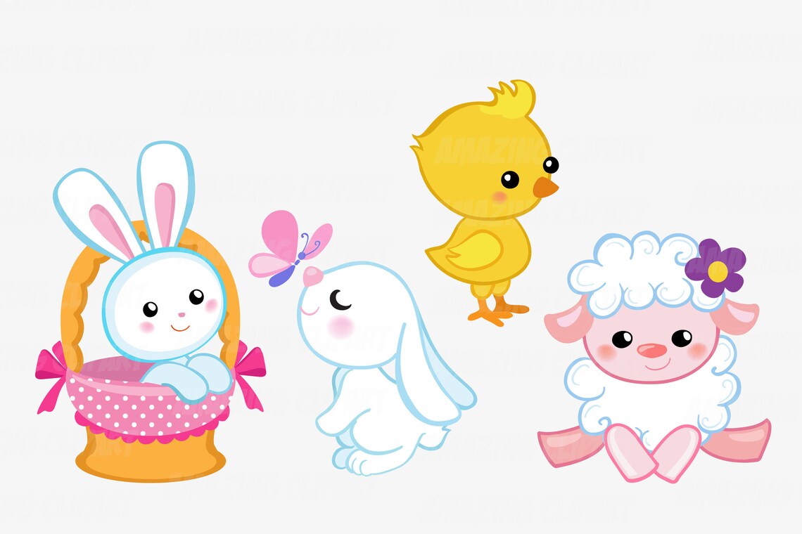 Easter Clipart, Easter Bunny and Chicks Clipart. - Etsy