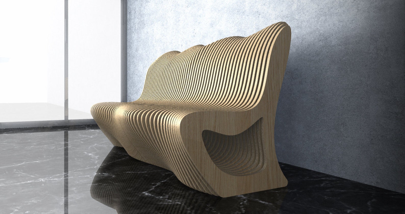 Parametric Wavy Wooden Furniture 22 - Sofa Design / CNC Files for ...
