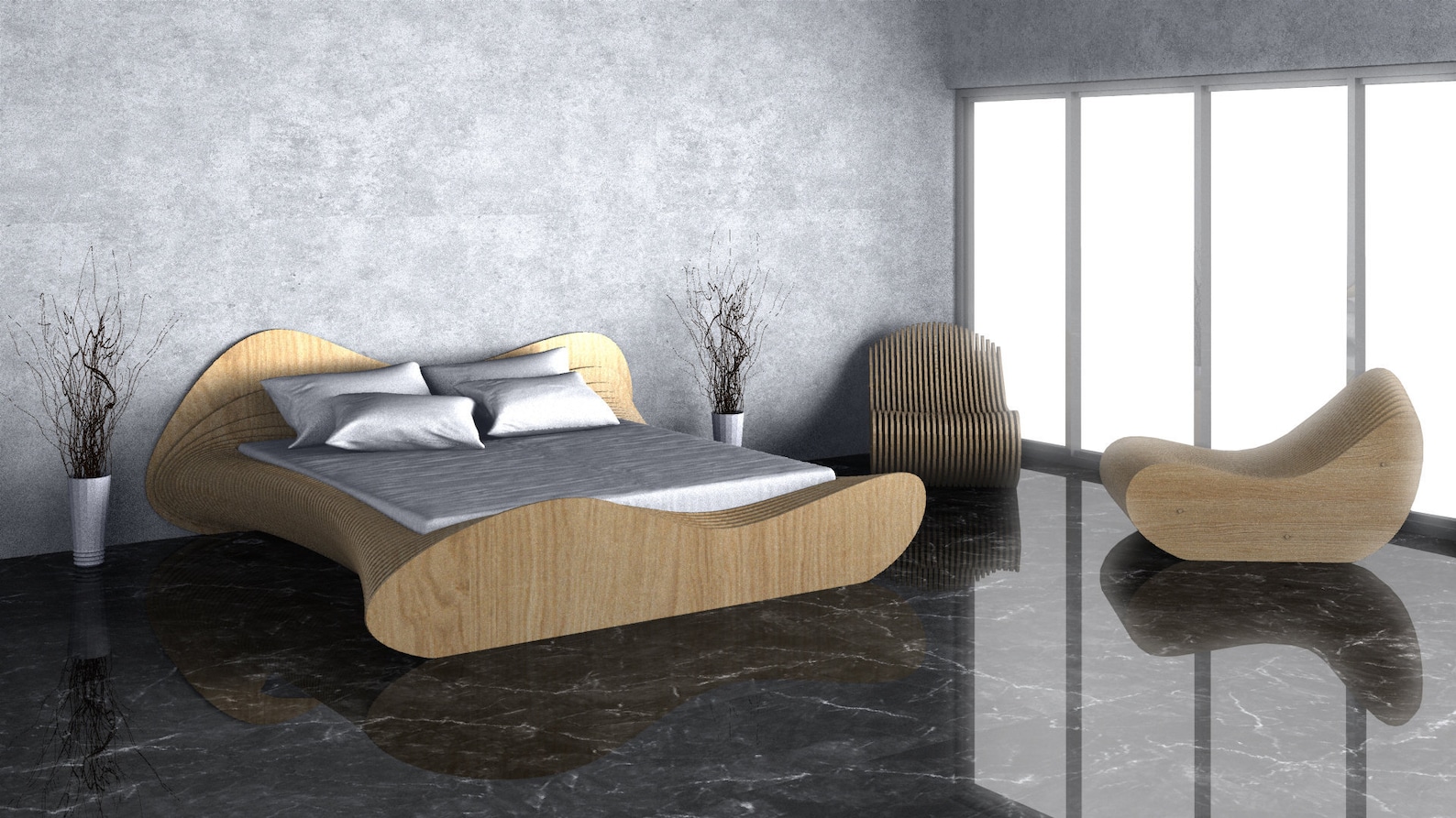 Parametric Wavy Wooden Furniture 28 King Size Bed Design and - Etsy Canada