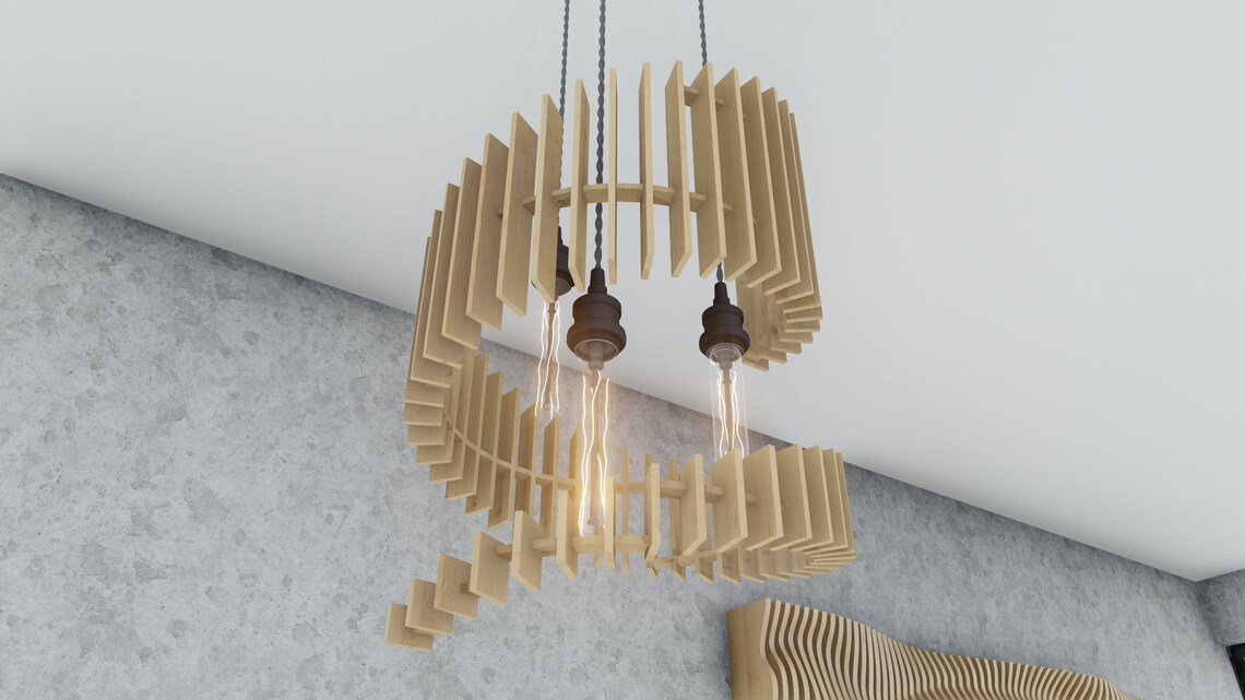 Parametric Wavy Wooden Lighting 02 Chandelier Model / CNC | Etsy