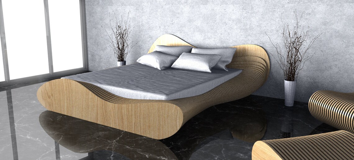Parametric Wavy Wooden Furniture 28 King Size Bed Design and | Etsy