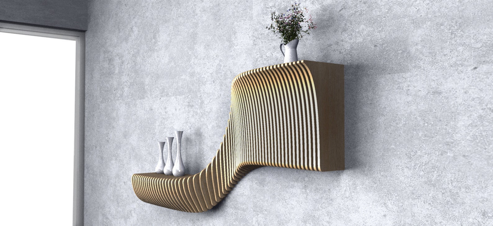 Parametric Wavy Wooden Wall Decor 39 / Entryway Shelf Design / | Etsy
