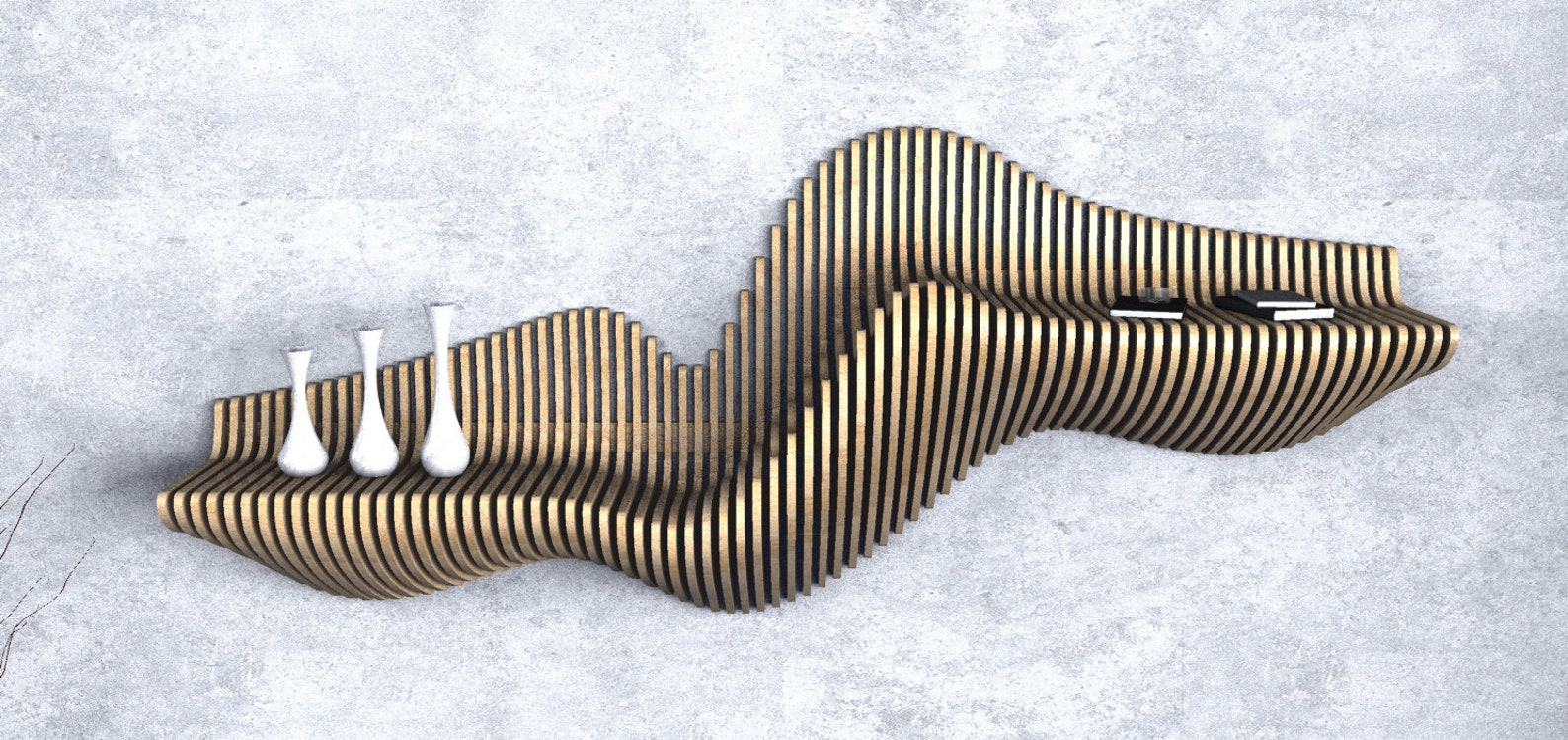 Parametric Wavy Wooden Wall Decor 32 / Entryway Shelf Design | Etsy