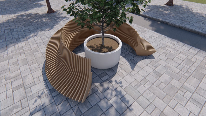 Parametric Wavy Wooden Furniture 16 - C Shaped Bench / CNC Files for ...