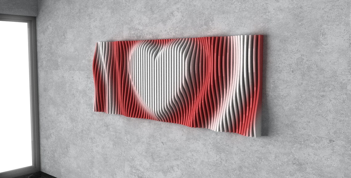 Parametric Wavy Wooden Wall Decor 45 / Heart Shaped Waves / - Etsy