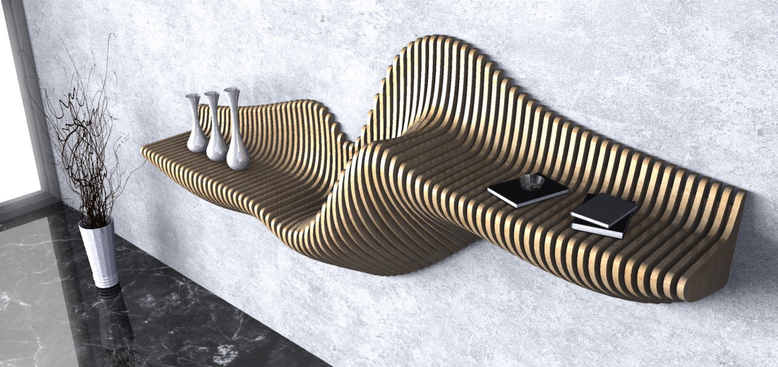 Parametric Wavy Wooden Wall Decor 32 / Entryway Shelf Design / - Etsy