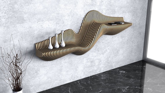 Parametric Wavy Wooden Wall Decor 32 / Entryway Shelf Design | Etsy