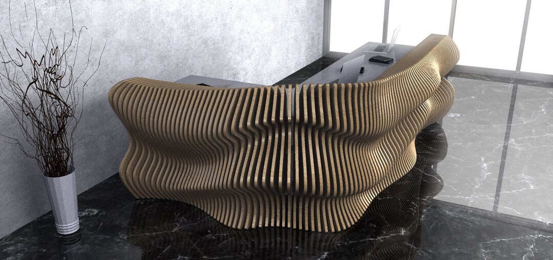 Parametric Wavy Wooden Furniture 29 - L-shaped Desk 02 / CNC Files for ...