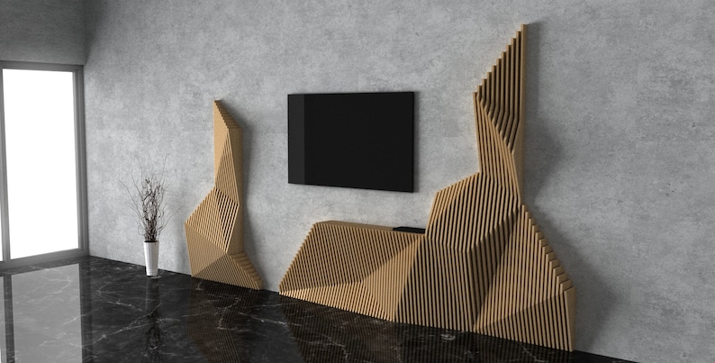 Parametric Wavy Wooden Wall Decor 43 / TV Unit / CNC Files for Cutting ...