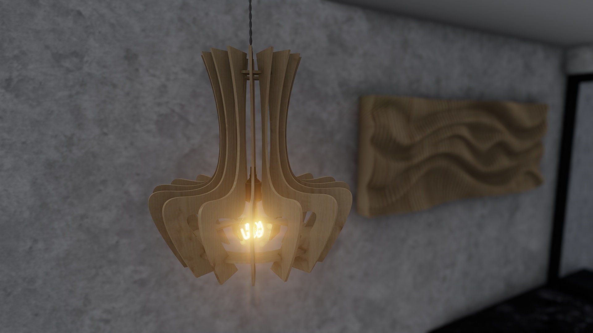 Parametric Wavy Wooden Lighting 03 Chandelier Model / CNC - Etsy