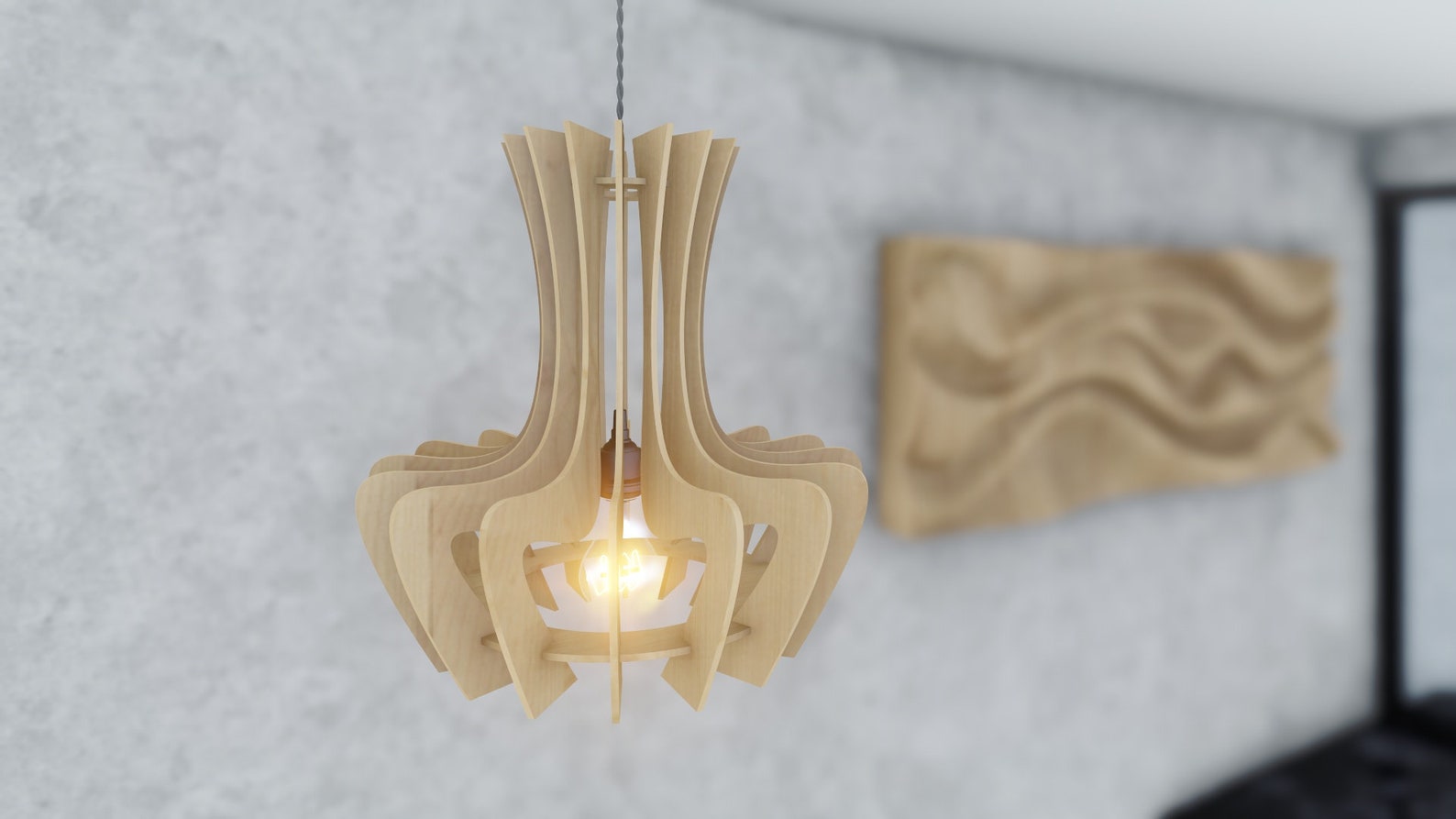 Parametric Wavy Wooden Lighting 03 - Chandelier Model / CNC Files for ...