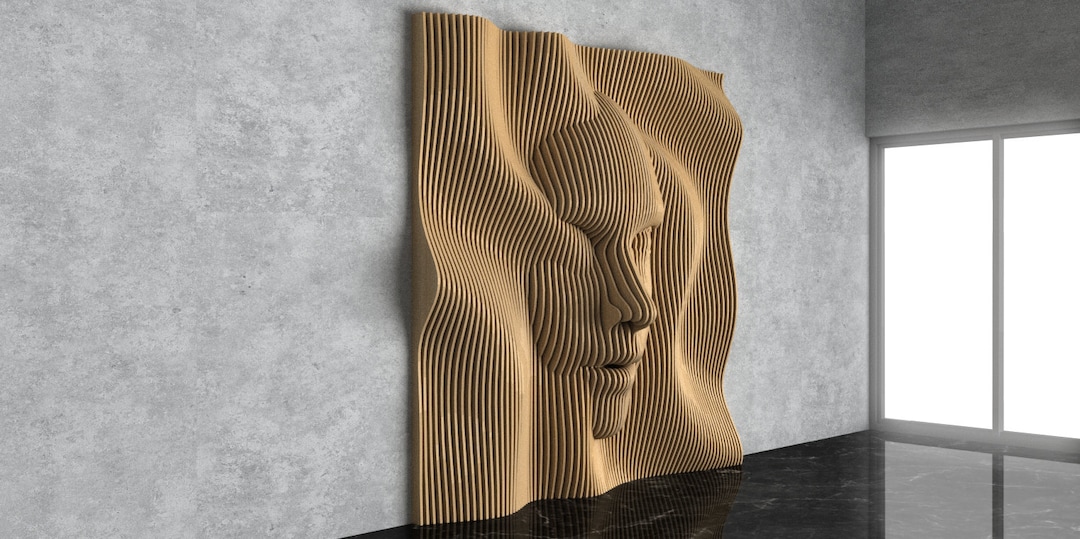 Parametric Wavy Wooden Wall Decor 50 / Face in Waves / CNC Files for ...