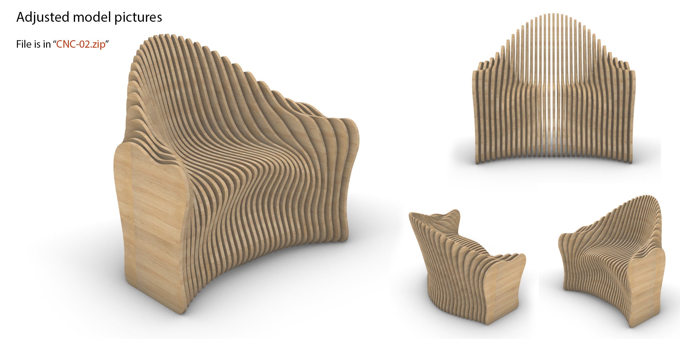 Parametric Wavy Wooden Furniture 08 - Armchair Design / CNC Files for ...