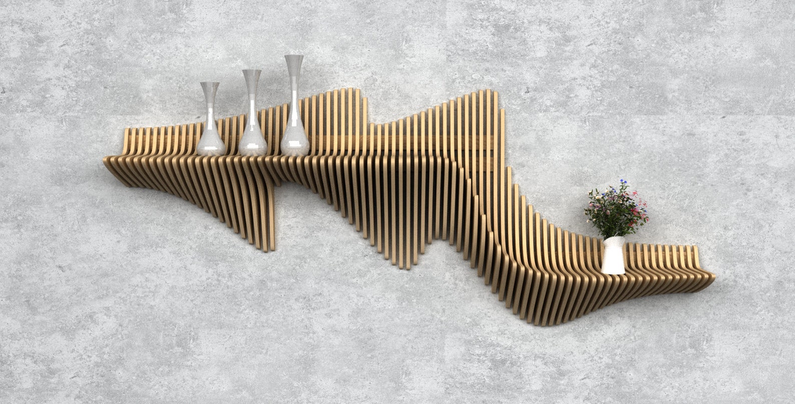 Parametric Wavy Wooden Wall Decor 53 / Shelf Design / CNC Files for ...