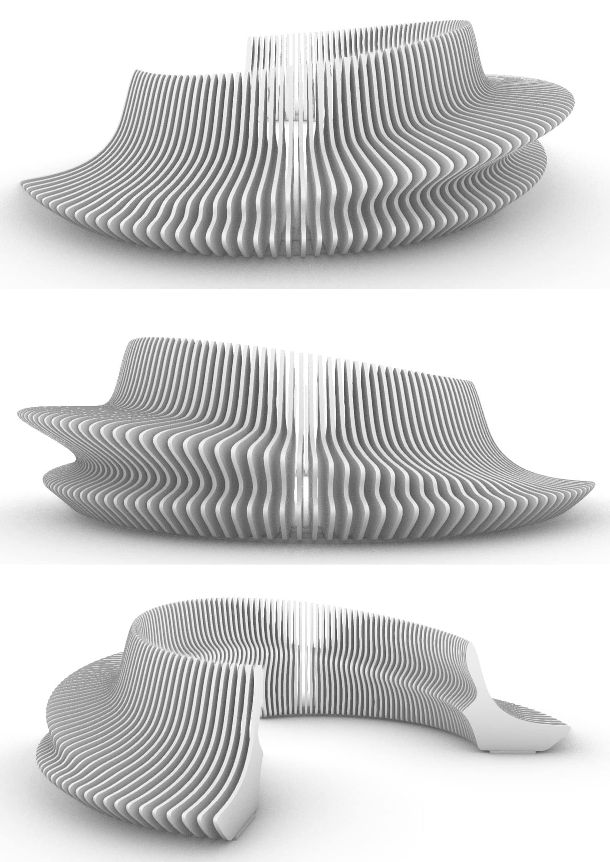 Parametric Wavy Wooden Furniture 16 - C Shaped Bench / CNC Files for ...