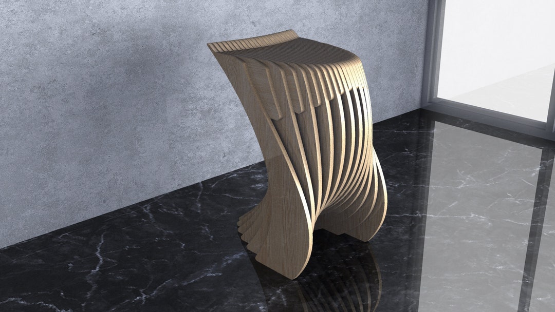 Parametric Wavy Wooden Furniture 25 - Bar Stool - Chair / CNC Files for ...