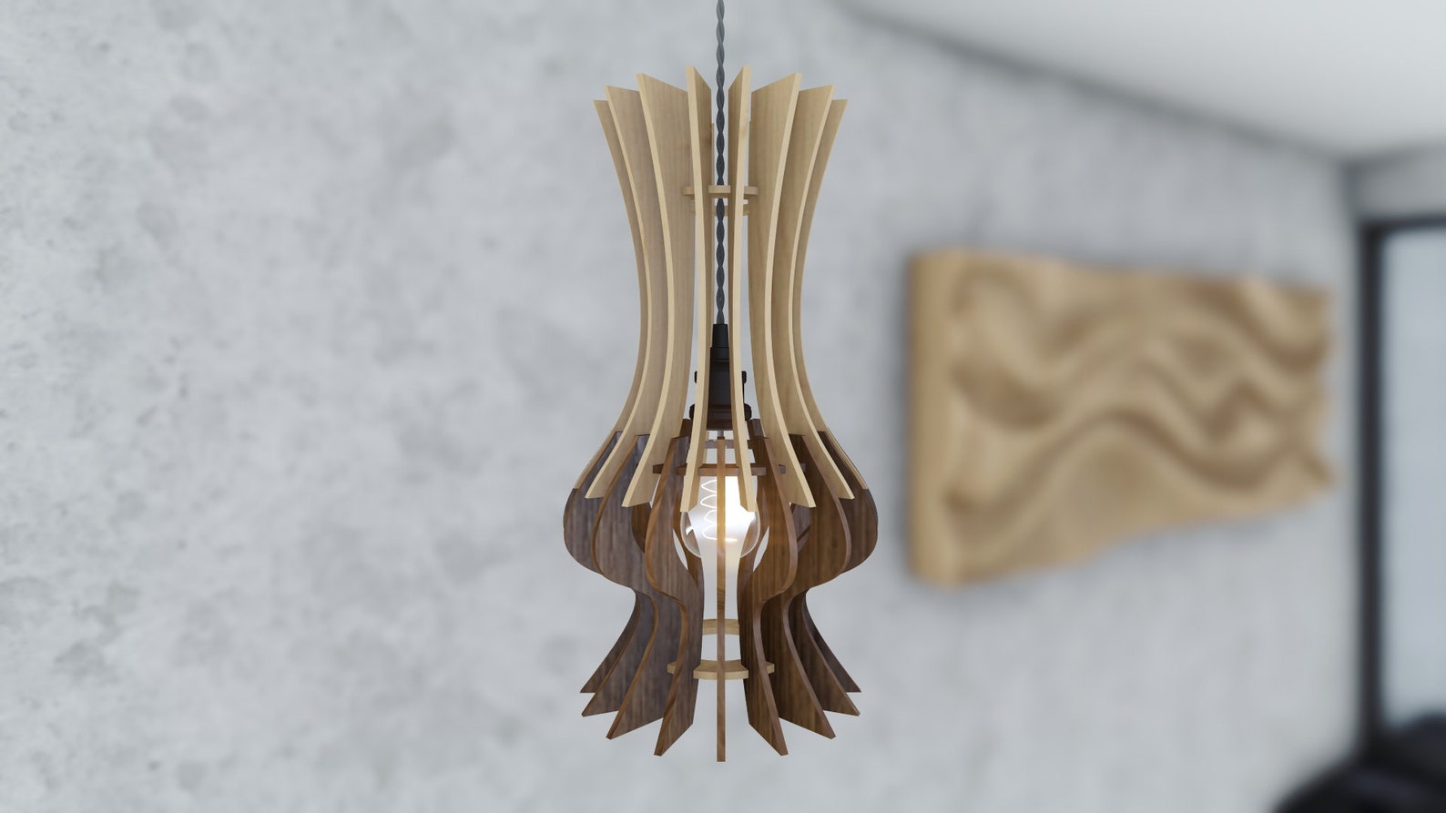 Parametric Wavy Wooden Lighting 01 - Chandelier Model / CNC Files for ...