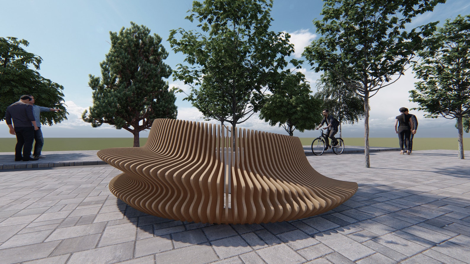 Parametric Wavy Wooden Furniture 16 - C Shaped Bench / CNC Files for ...