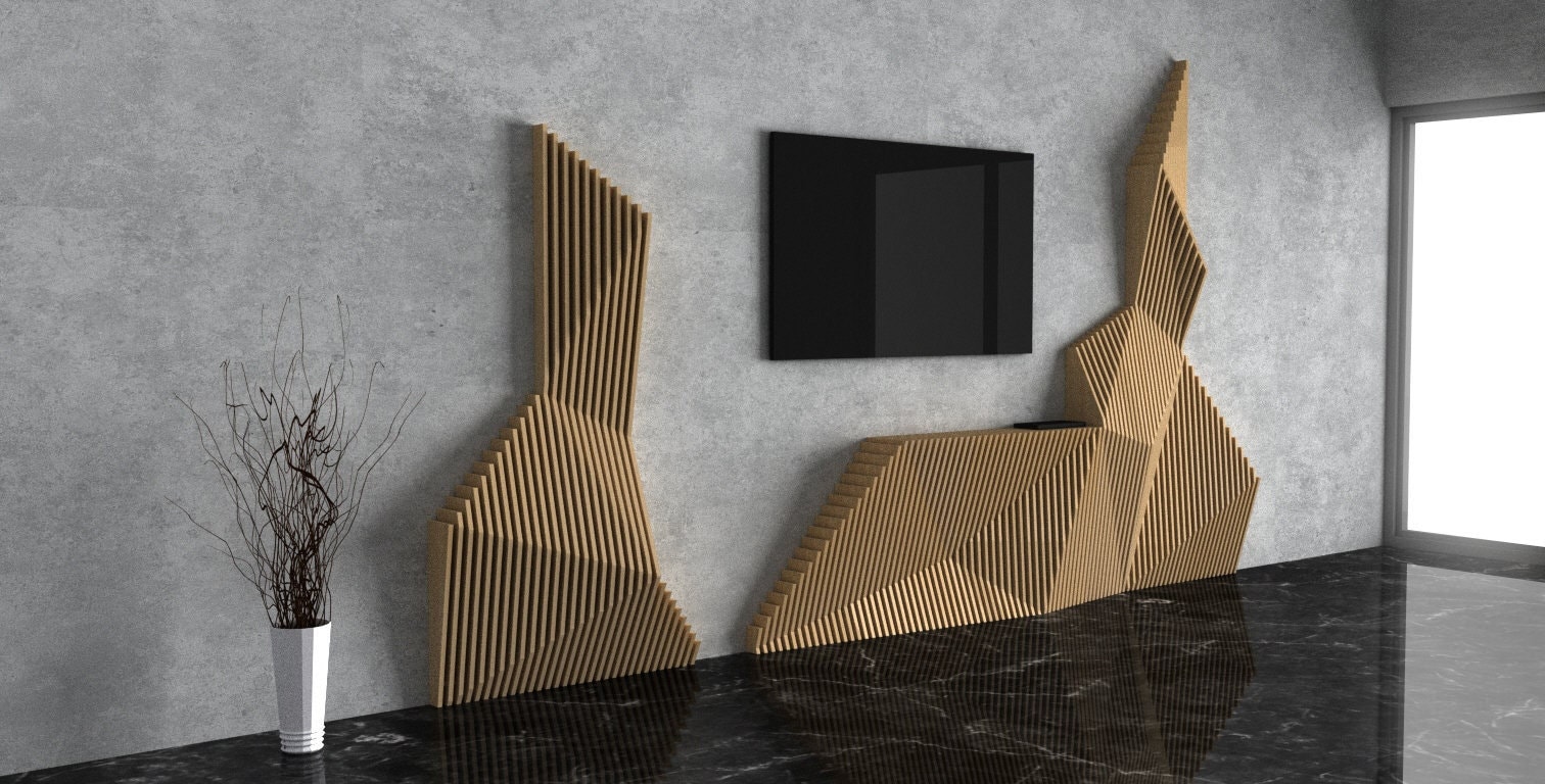 Parametric Wavy Wooden Wall Decor 43 / TV Unit / CNC Files for Cutting ...