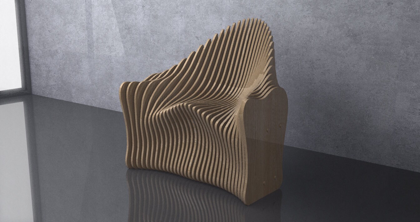 Parametric Wavy Wooden Furniture 08 - Armchair Design / CNC Files for ...