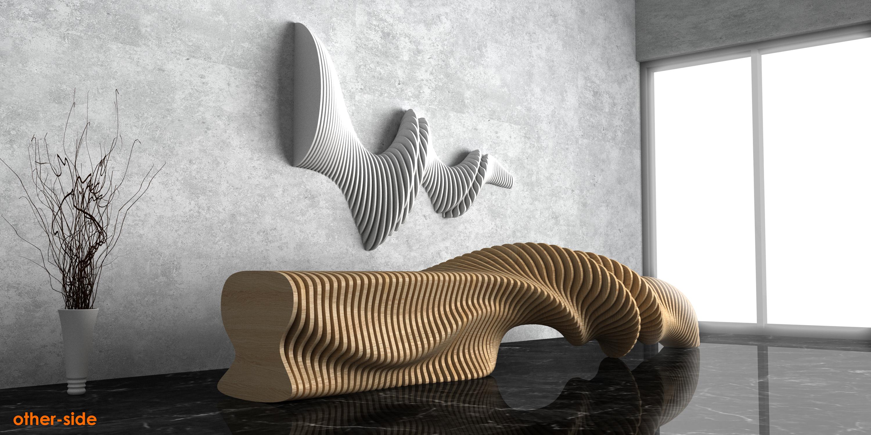 Parametric Wavy Wooden Furniture 51 - Twisted Bench Design / CNC Files ...