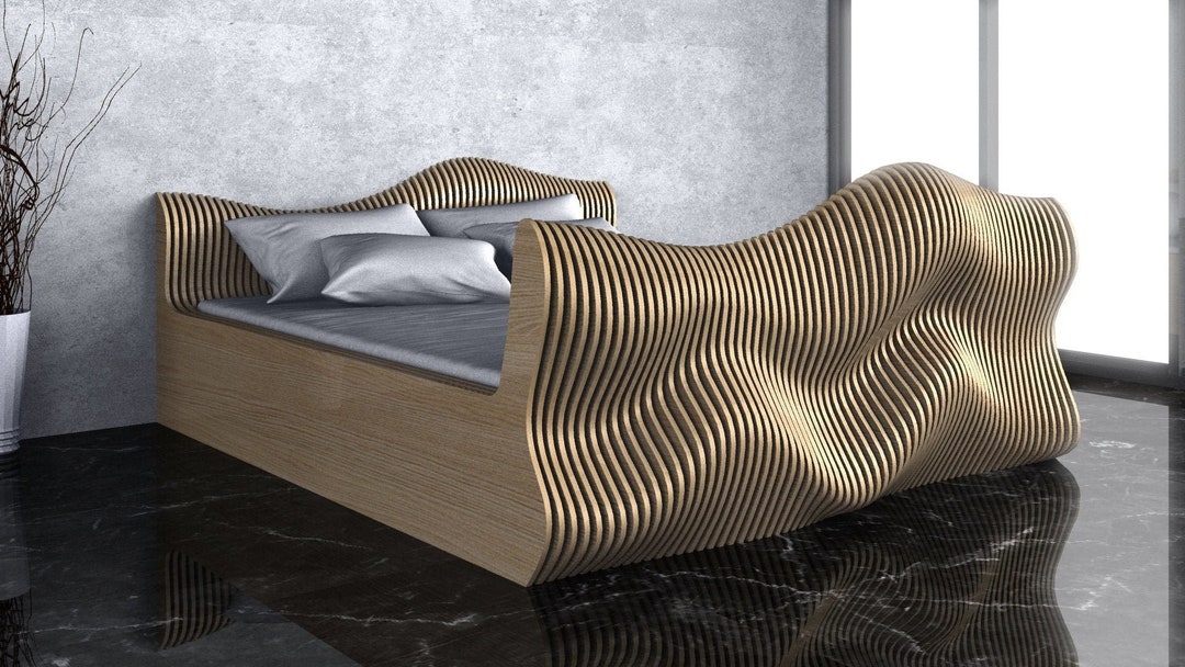 Parametric Wavy Wooden Furniture 27 - King Size Bed Design / CNC Files ...