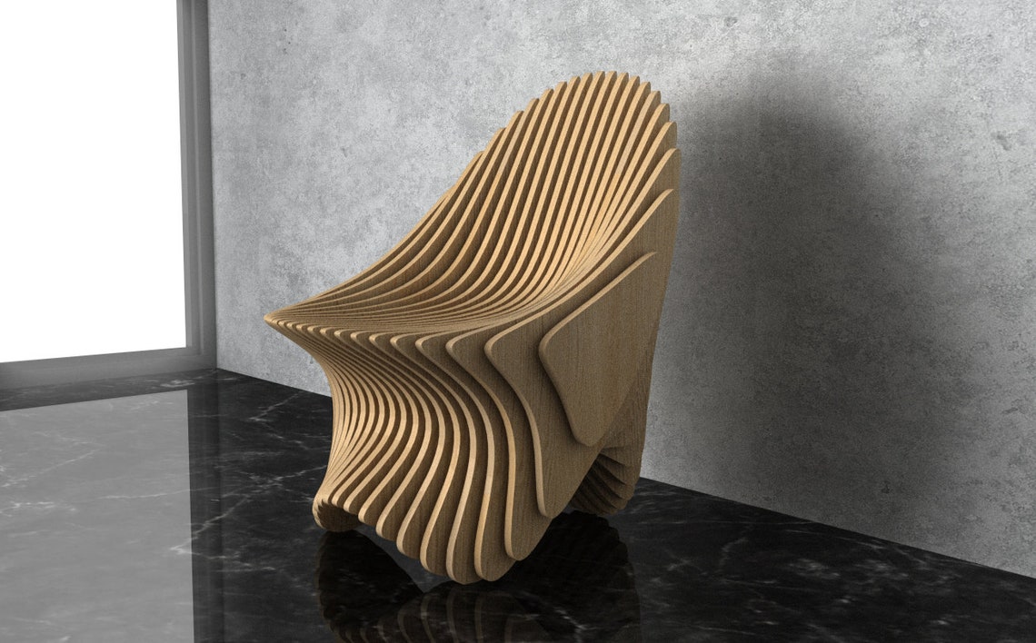 Parametric Wavy Wooden Furniture 40 - Armchair Design / CNC Files for ...