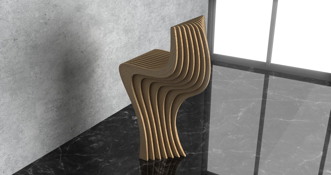 Parametric Wavy Wooden Furniture 43 - Bar Stool - Chair / CNC Files for ...