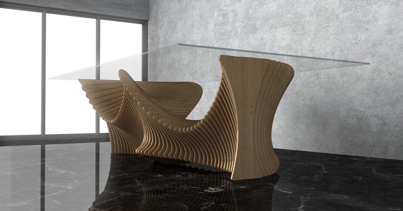 Parametric Wavy Wooden Furniture 41 - Dinner Table - / CNC Files for ...