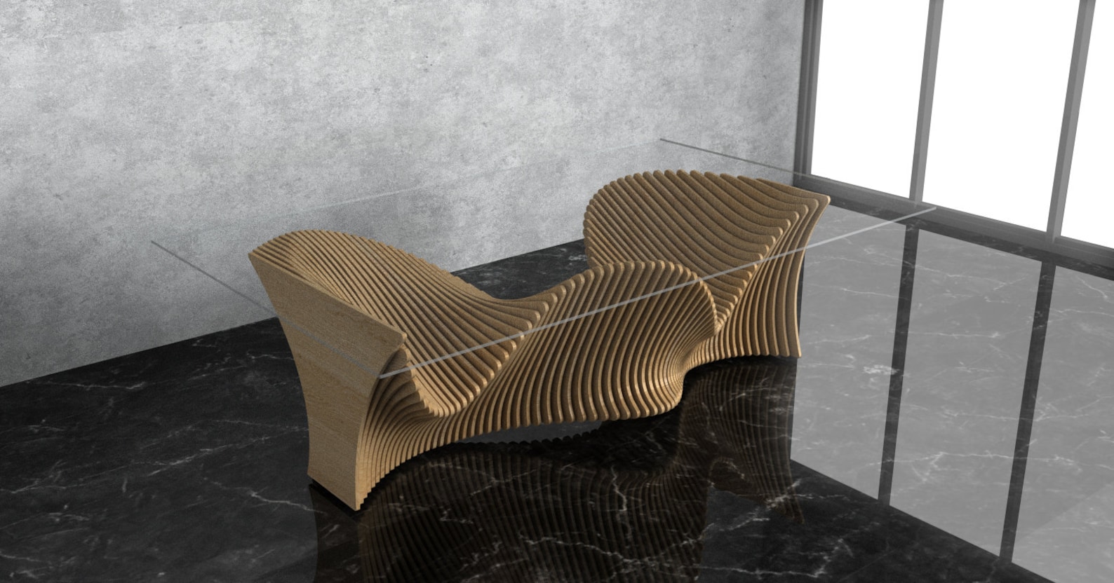 Parametric Wavy Wooden Furniture 41 - Dinner Table - / CNC Files for ...