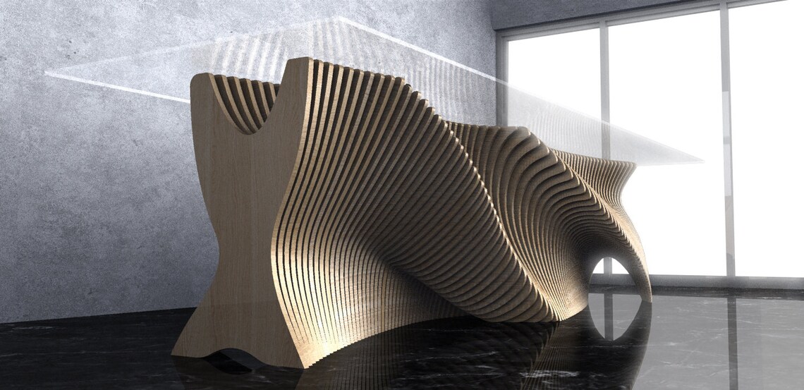 Parametric Wavy Wooden Furniture 31 Dinner Table Design / - Etsy